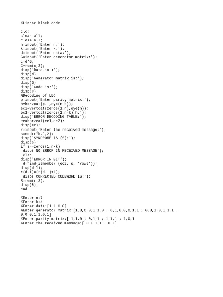 Linear Block Code | PDF