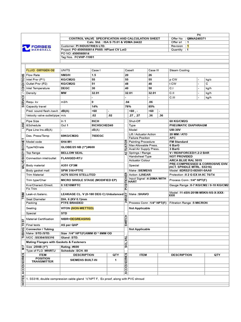 Control Valve Specs & Calculations Sheet | PDF | Thermodynamics ...