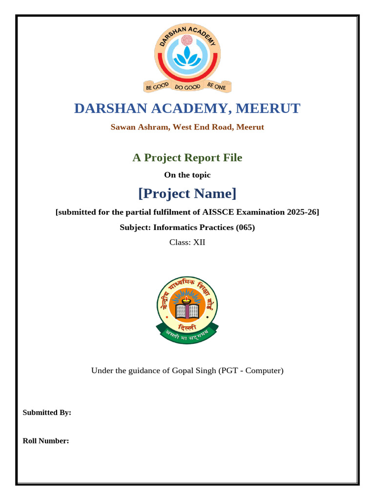Class XII Project Report File Sample - Front Page 2025-26 | PDF