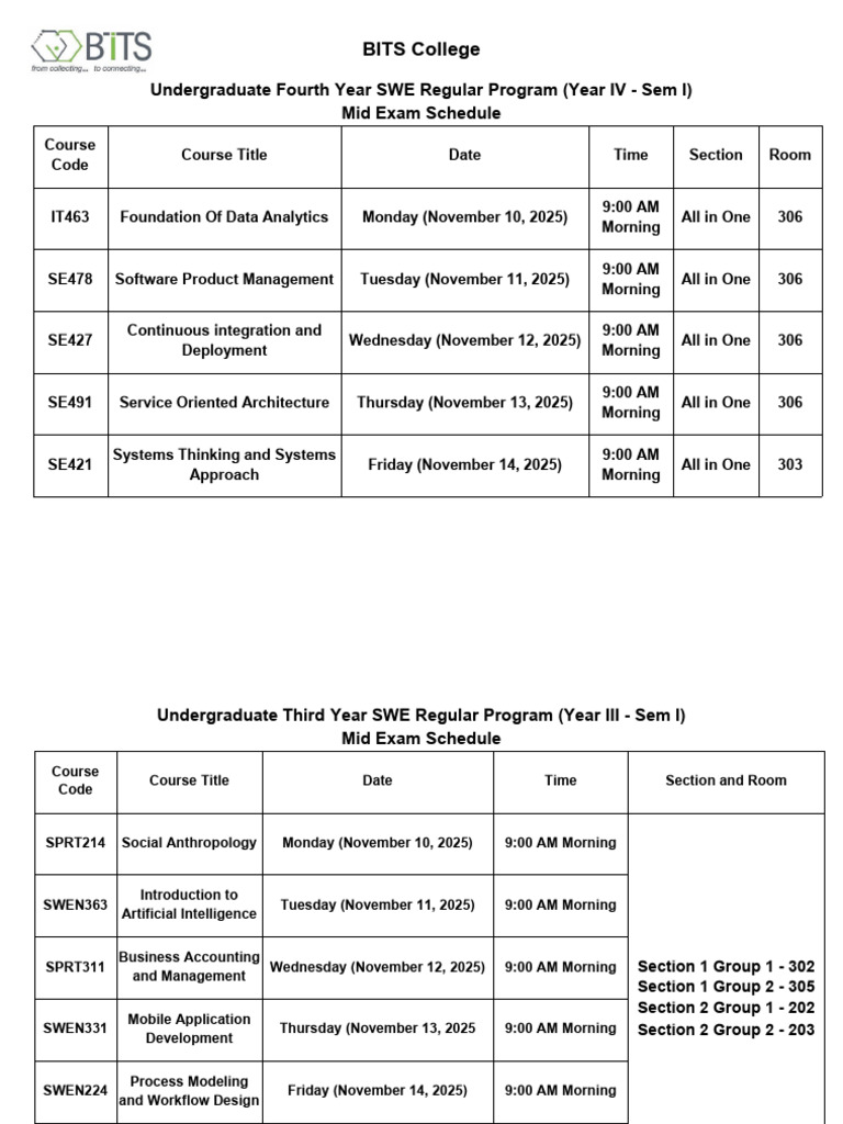 Mid Exam Schedule - Sem I | PDF | Computing | Information Technology