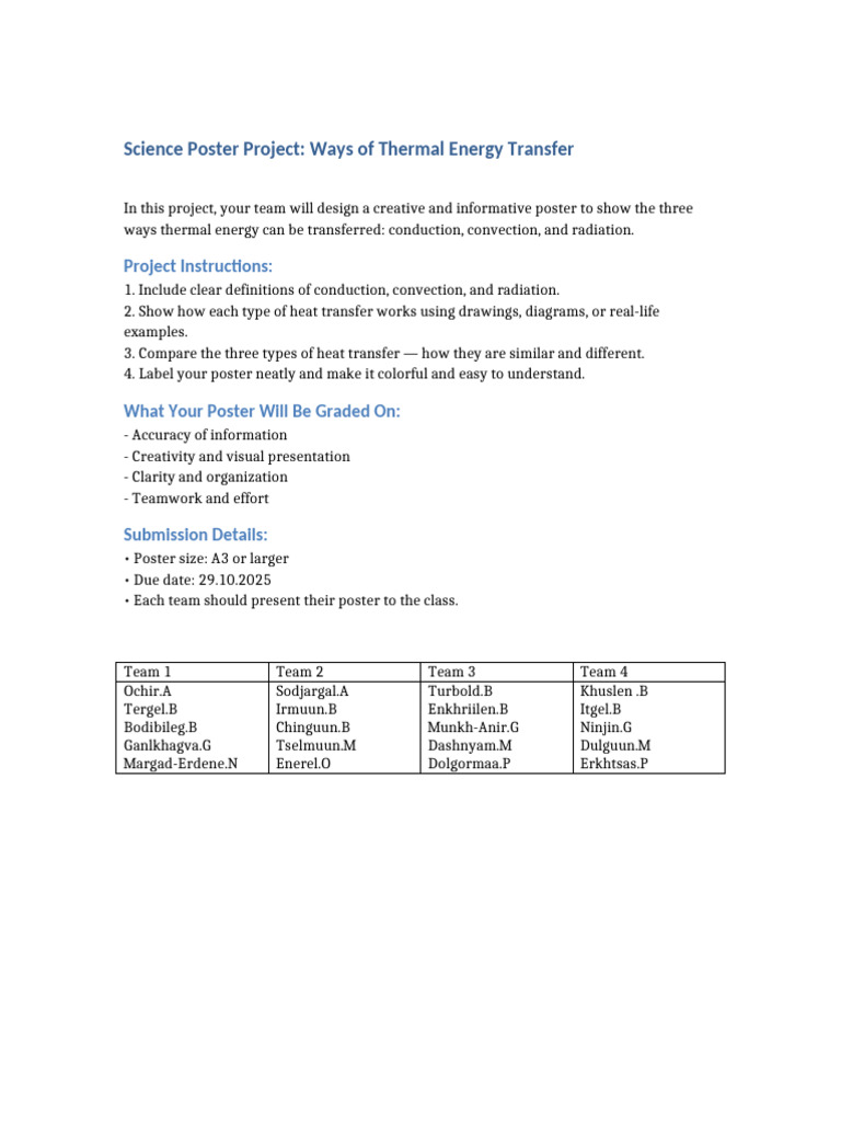 Thermal Energy Transfer Poster Project | PDF