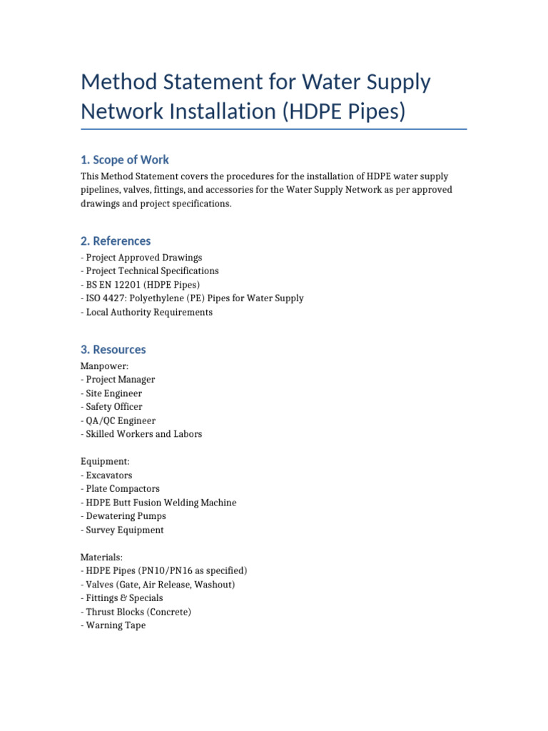 HDPE Water Supply Installation Method | PDF | Pipe (Fluid Conveyance ...