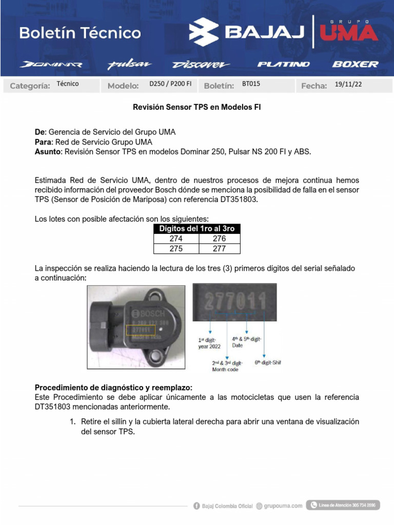 BT015. Revisión Sensor TPS Modelos FI | PDF