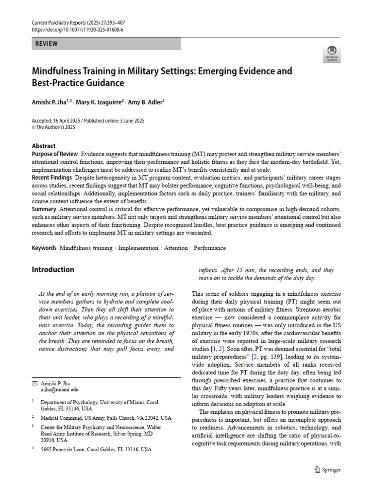 Mindfulness Training Benefits for Military | PDF | Randomized ...