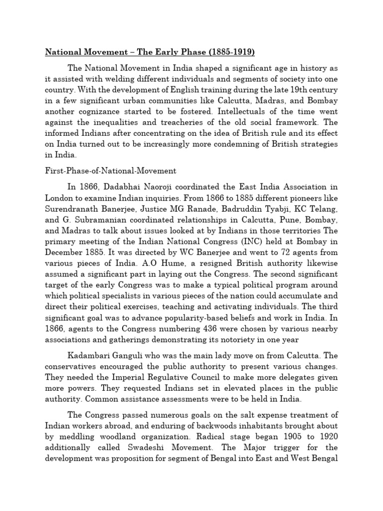Early Indian National Movement (1885-1919) | PDF | British Empire