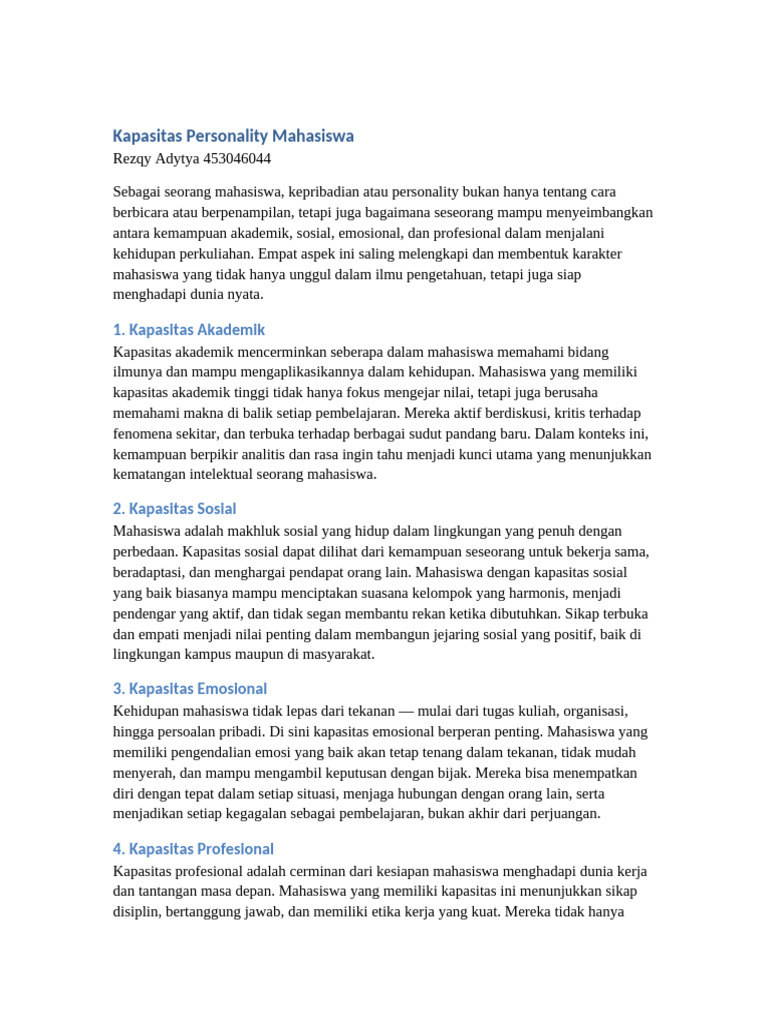 Kapasitas Personality Mahasiswa Rezqy Adytya | PDF