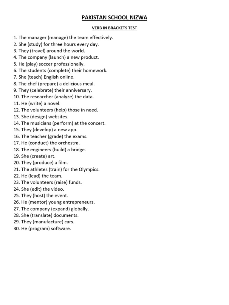 Verb Test | PDF | Language Mechanics | Grammar