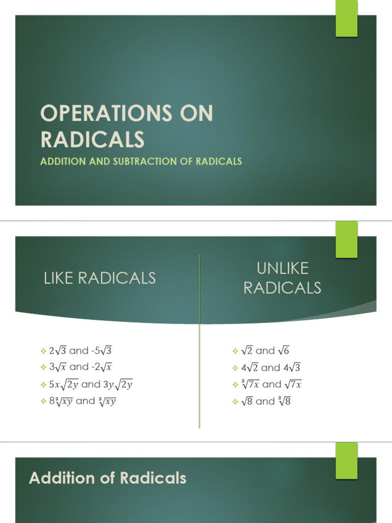 Operations On Radicals 2 | PDF | Multiplication | Number Theory