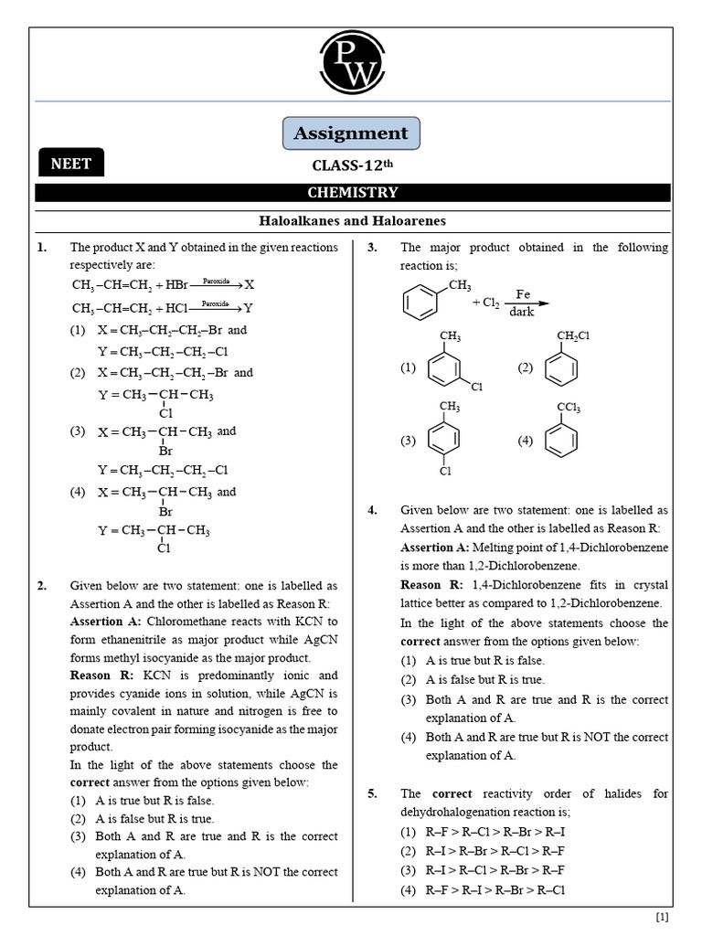 Class 12 Chemistry: Haloalkanes & Haloarenes | PDF | Chlorine ...