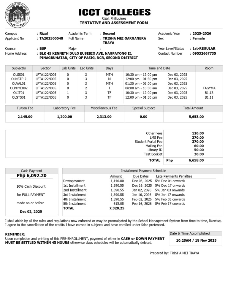 Tentative and Assessment Form | PDF | Money | Payments