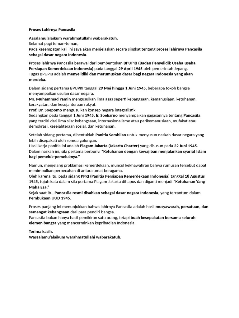 Proses Lahirnya Pancasila Indonesia | PDF