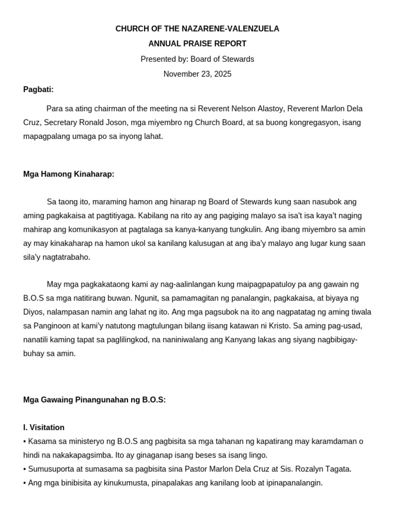 B.O.S Annual Praise Report | PDF
