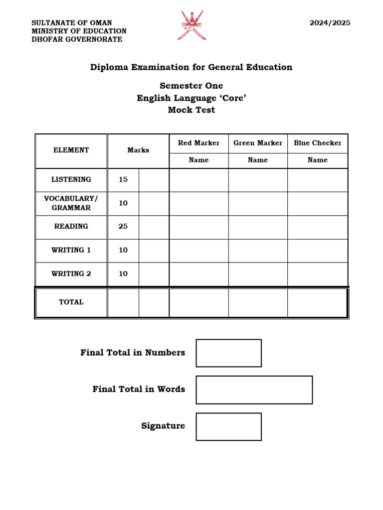 Oman English Diploma Mock Test 2024 | PDF | United Arab Emirates ...