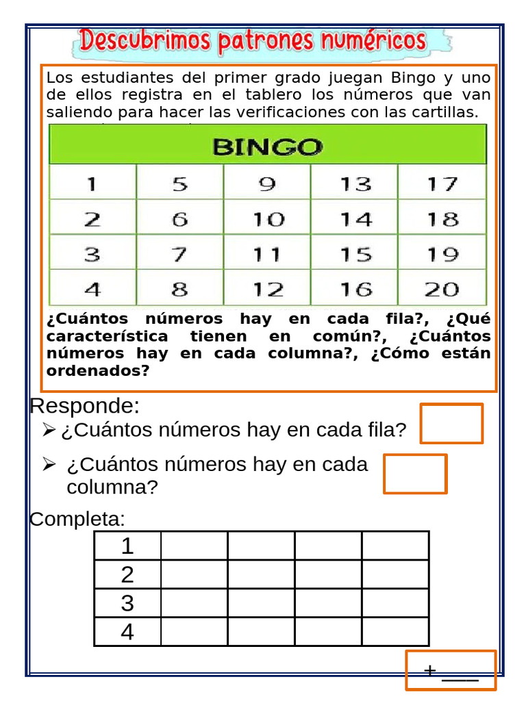 Ficha04 de Noviembre Patrones Numericos | PDF