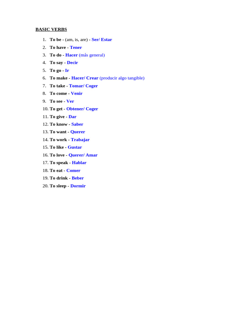 Basic Verbs | PDF