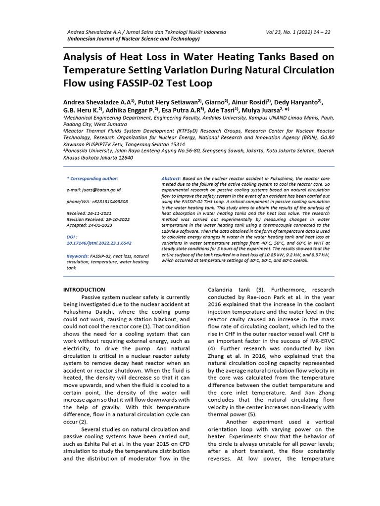 Analysis of Heat Loss in Water Heating Tanks (FASSIP-02 Test Loop ...