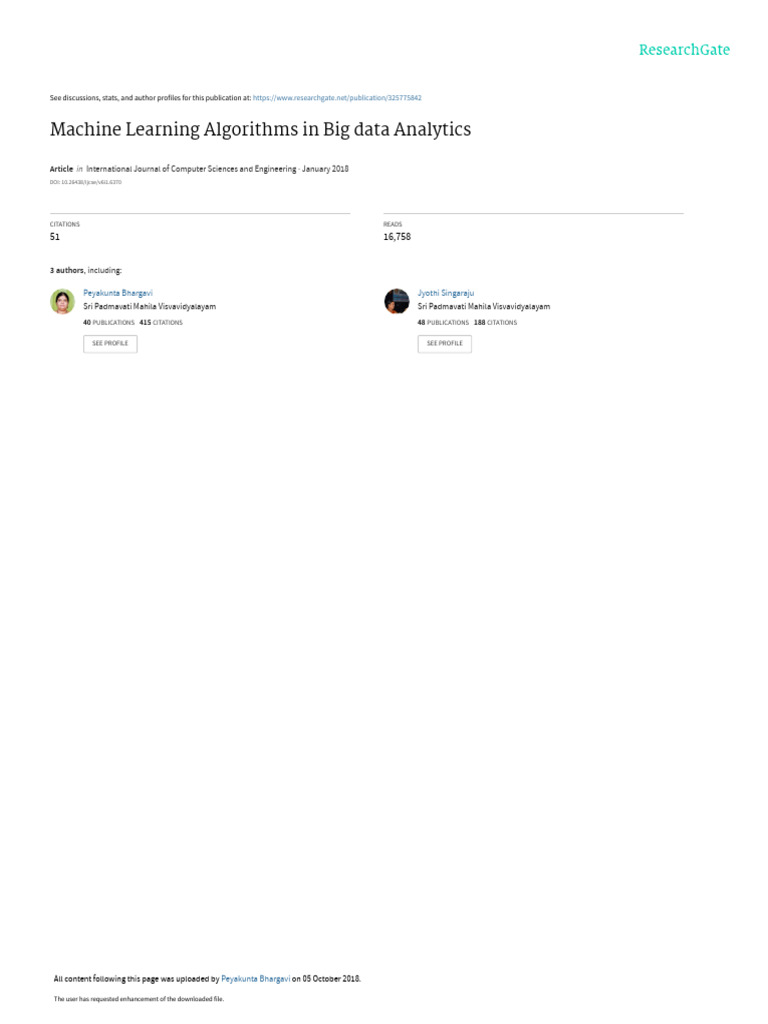 Machine Learning Algorithms in Big Data Analytics | PDF | Machine ...
