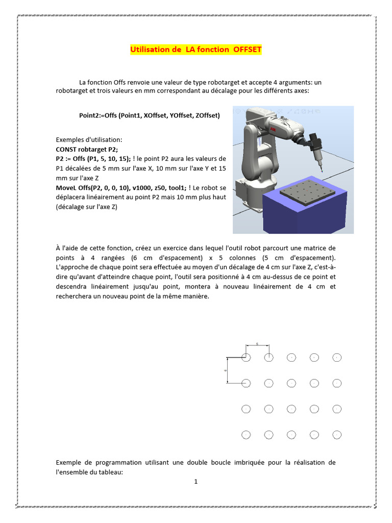 Fonction OFFSET pour robots : Guide et Exemples | PDF