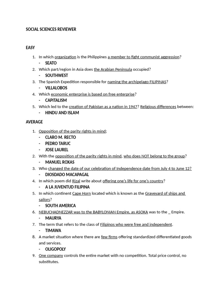 Social Sciences Reviewer Guide | PDF | Social Sciences | Philippines