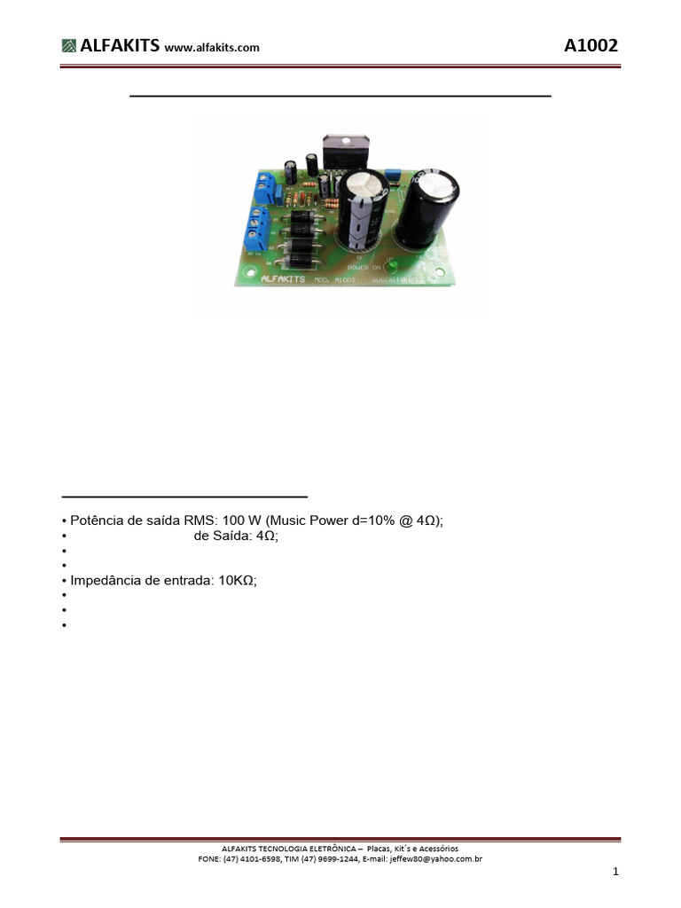 Montagem do Kit Amplificador A1002 | PDF | Transformador | Rede elétrica
