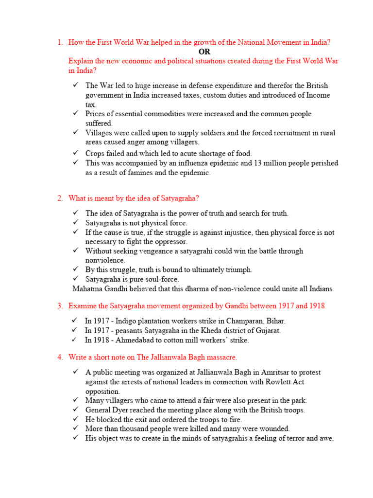 Impact of WWI on India's National Movement | PDF | Mahatma Gandhi ...