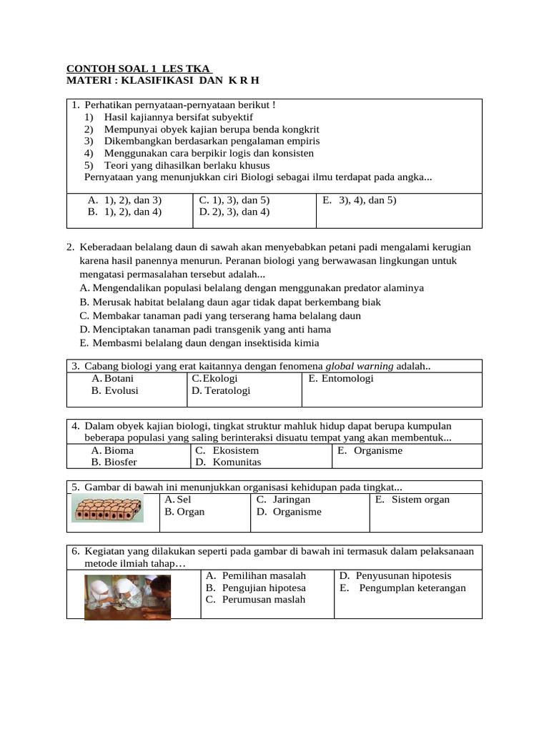 Soal Biologi TKA: Klasifikasi & Ekosistem | PDF