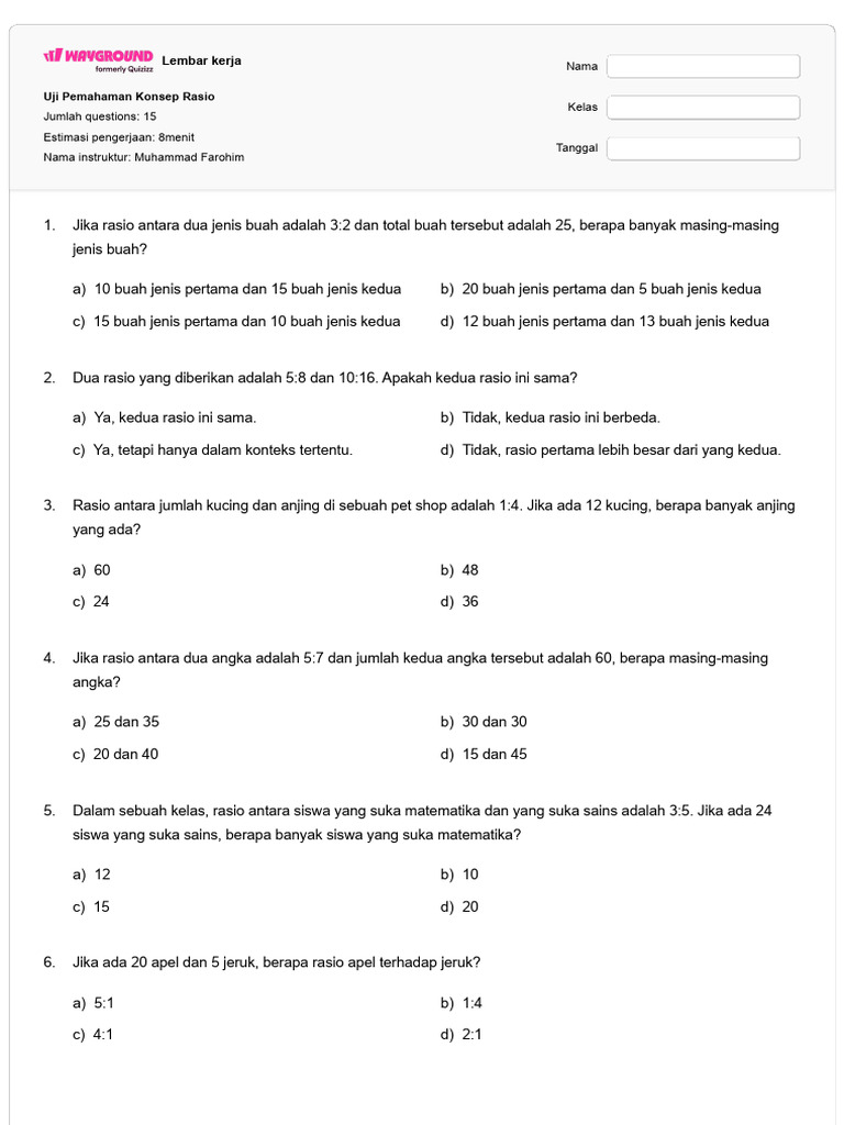 Uji Pemahaman Konsep Rasio Matematis | PDF