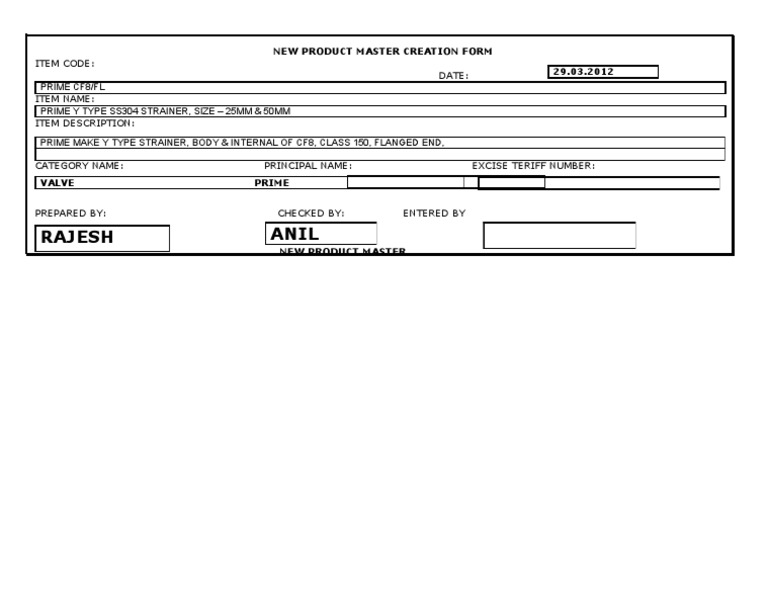 New Product Master Creation Form | PDF