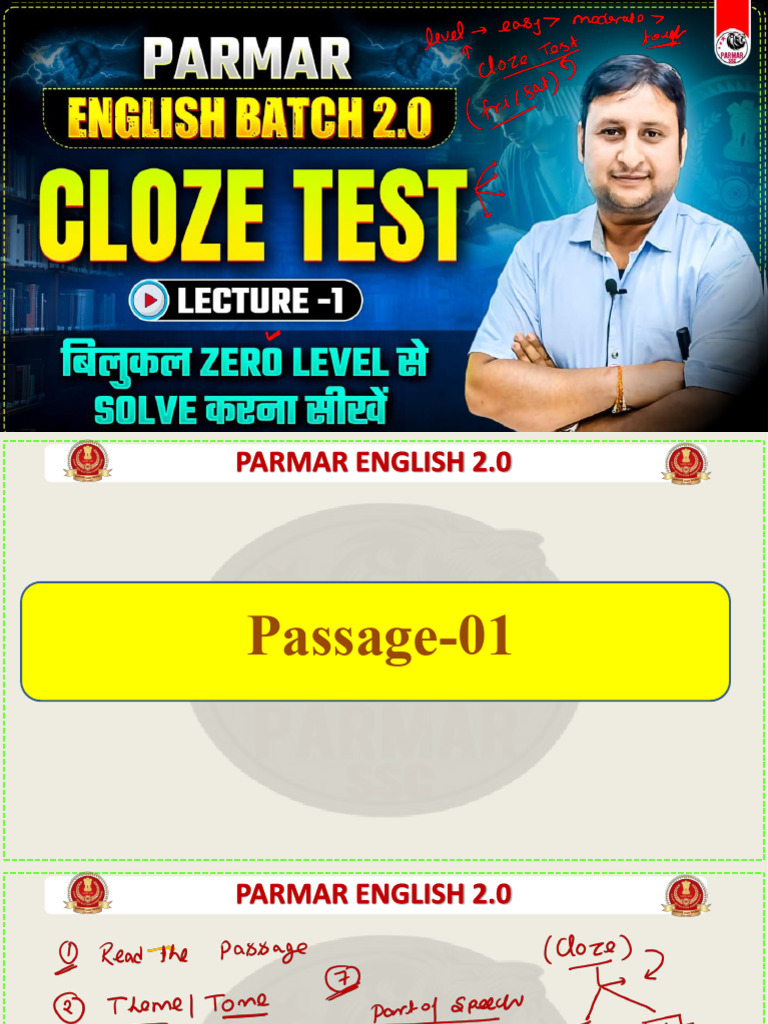 Lec 1 Cloze Test Class PDF Annoted English Batch 2 0 by Parmar SSC ...
