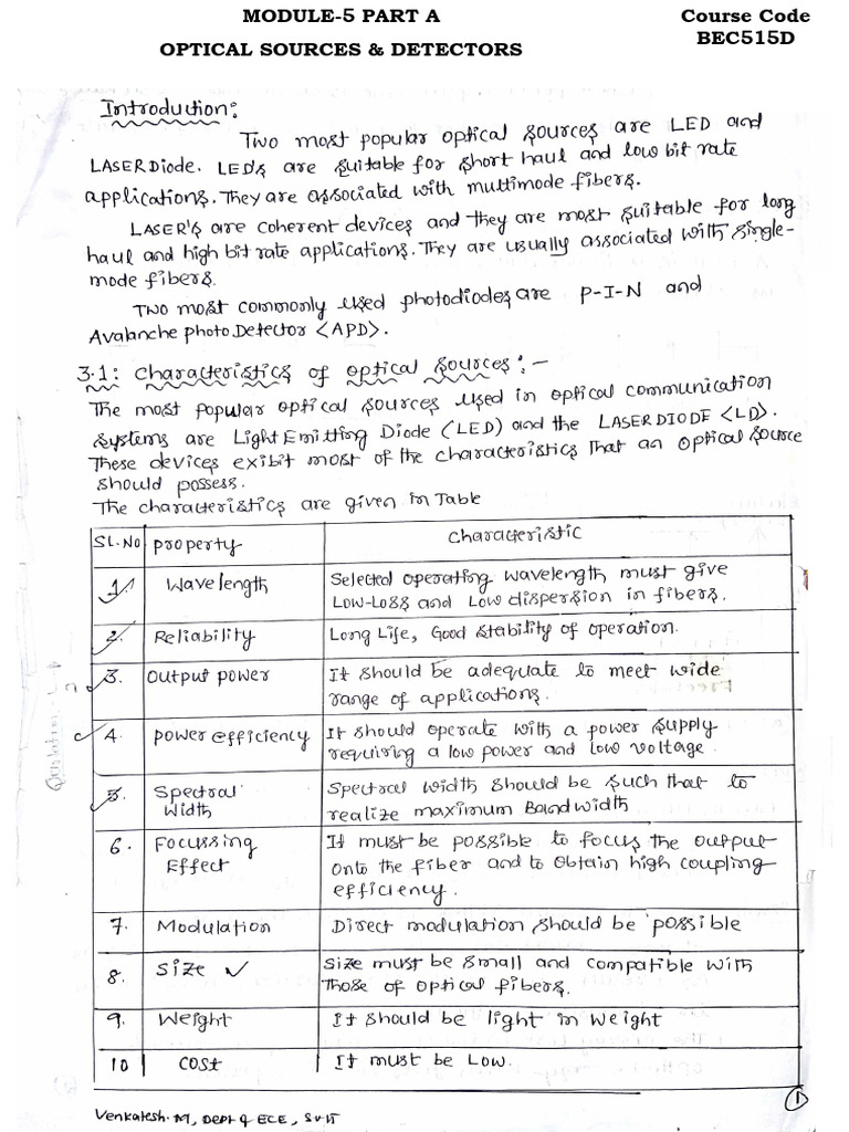 Module 5 Optical Sources Detectors WDM Concepts PDF | PDF