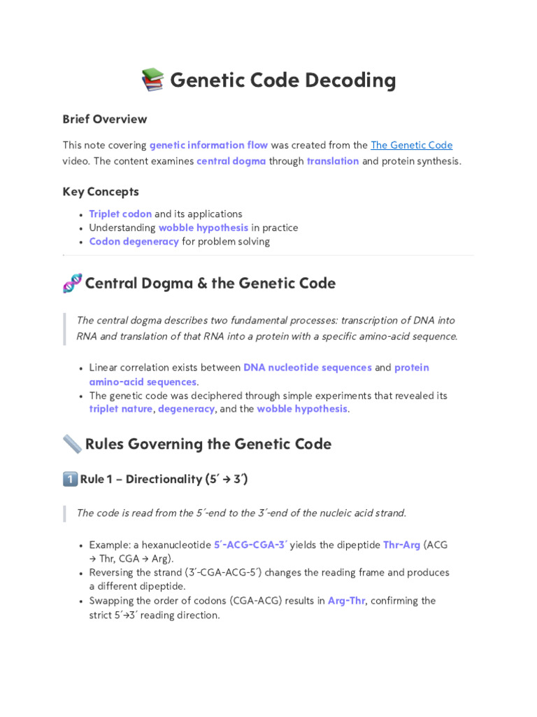 Decoding the Genetic Code Basics | PDF | Genetic Code | Directionality ...