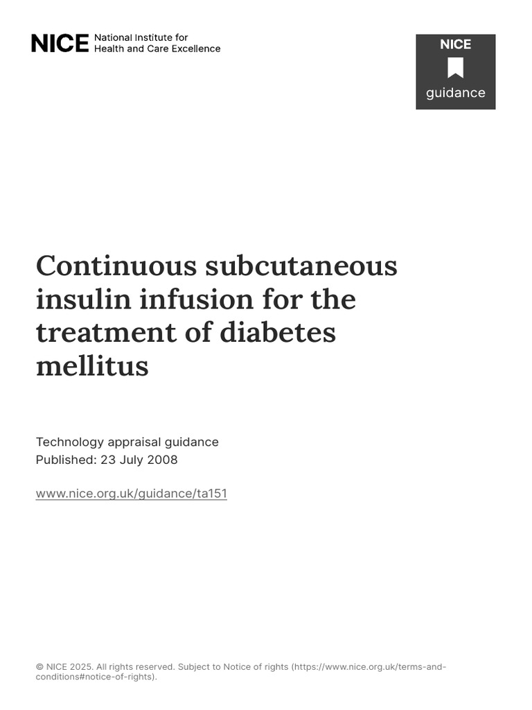 Continuous Subcutaneous Insulin Infusion For The Treatment of Diabetes ...