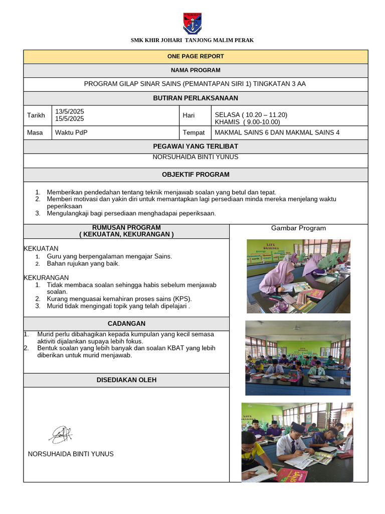 Opr Khir Johari Gilap Sains Fasa 1 2025 3aa | PDF