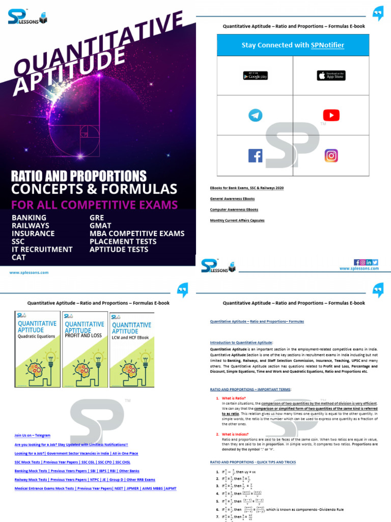 Ratio and Proportions Formulas E-book | PDF | Ratio | Formula