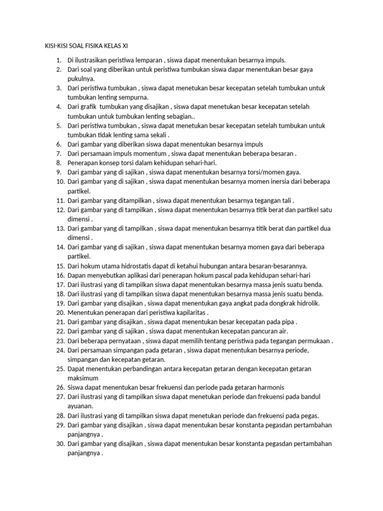 Kisi Singkat Soal Fisika Kelas Xi | PDF