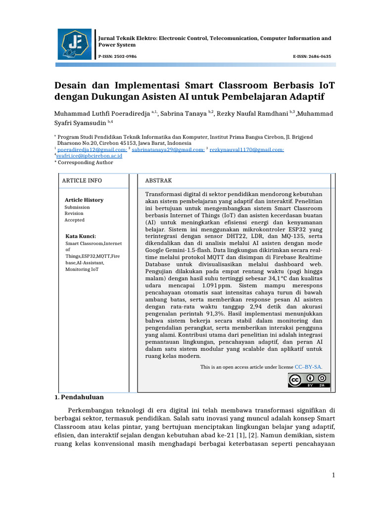 Smart Classroom IoT dengan AI Asisten | PDF