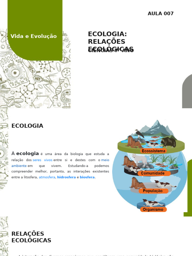 Aula 007 - Ecologia - Relações Ecologicas | PDF | Ecologia | Interações ...