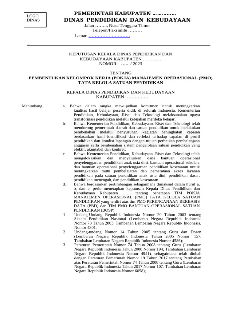 Contoh SK PMO Tata Kelola | PDF