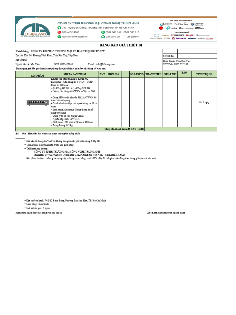 Báo Giá Trung Anh - H2y - 18.08.2025 | PDF