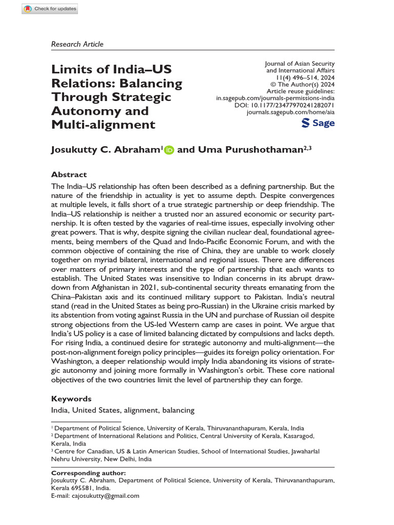 India-US Relations: Strategic Autonomy Limits | PDF | Hegemony | Non ...