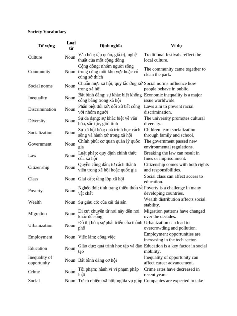 Society Vocabulary | PDF