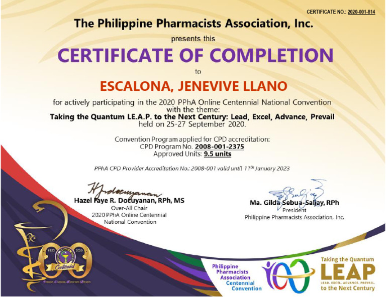 PPhA 2020 LEAP Certificate-814 | PDF