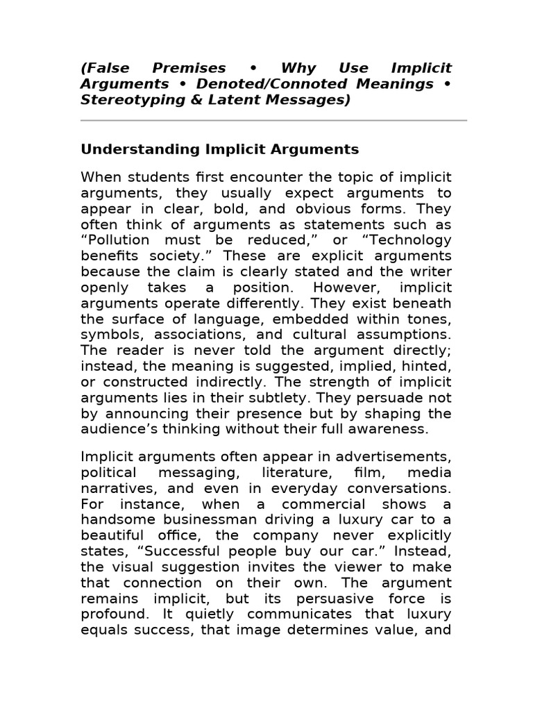 Understanding Implicit Arguments | PDF | Argument | Stereotypes