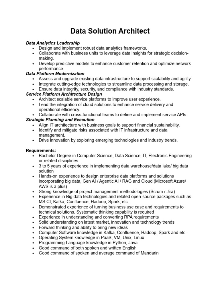 Data Solution Architect Role Overview | PDF