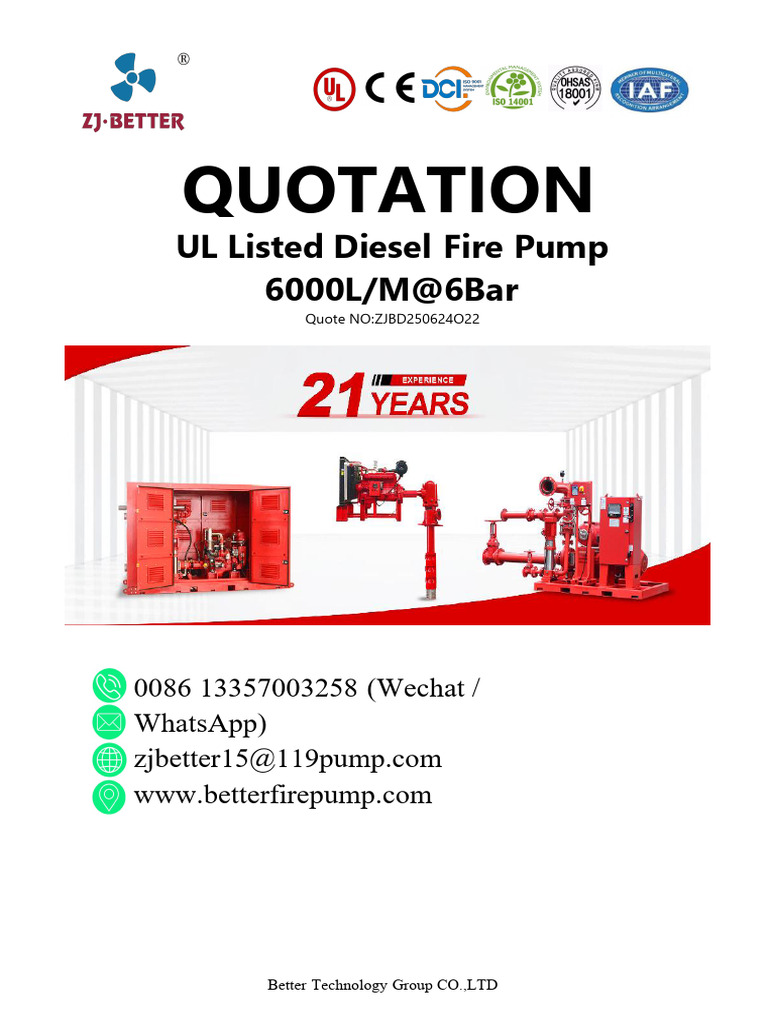 UL Listed Diesel Fire Pump Quotation | PDF | Diesel Engine | Pump