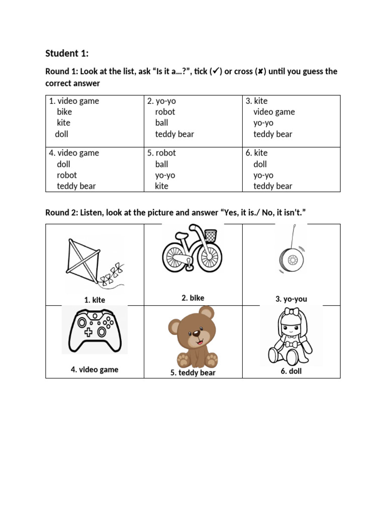 Guessing Game: Toys and Objects Activities | PDF