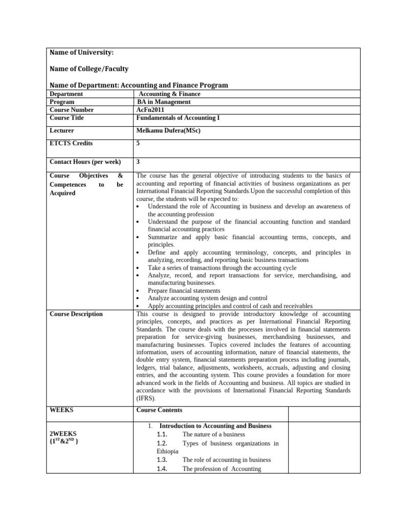 Fundamentals of Accounting I Course Guide | PDF | Accounting ...