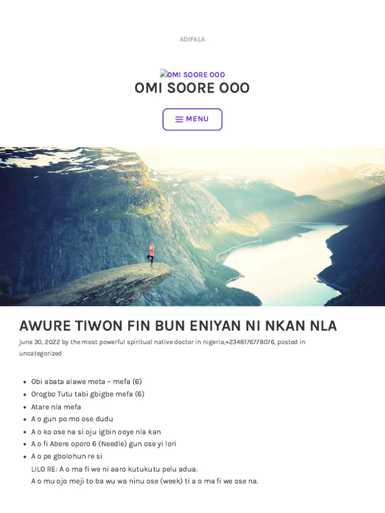 Awure Tiwon Fin Bun Eniyan Ni Nkan Nla - Omi Soore Ooo | PDF
