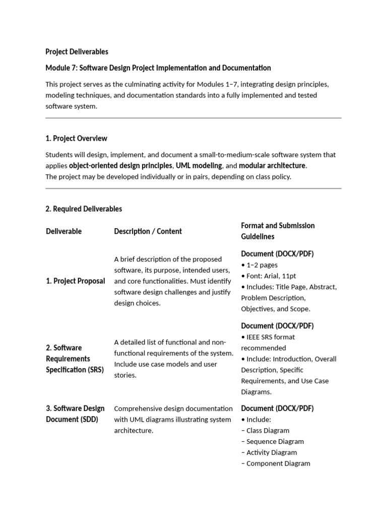 Software Design Project Deliverables Guide | PDF | Unified Modeling ...