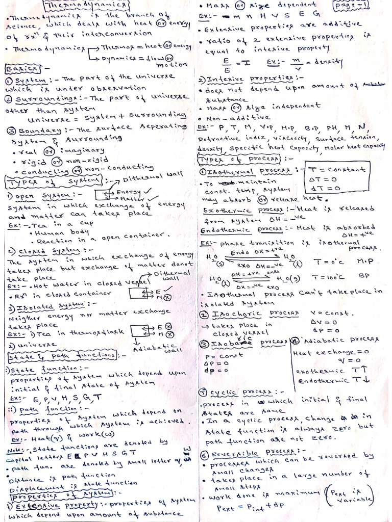 Thermodynamics Hand Written Notes | PDF